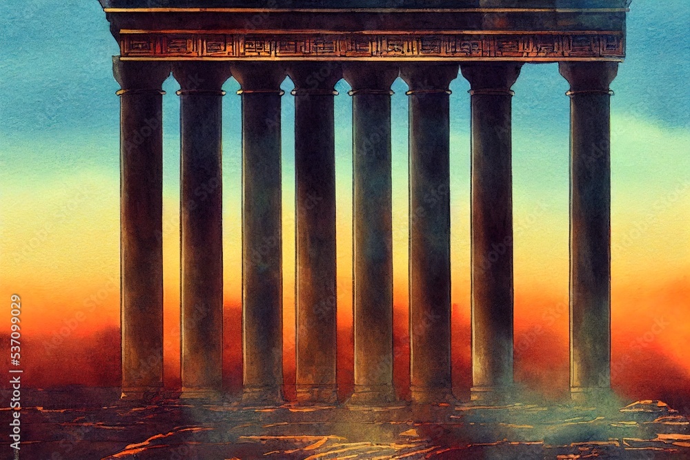 Watercolor antique arch with column ionic order, Ancient Classic Greek ...