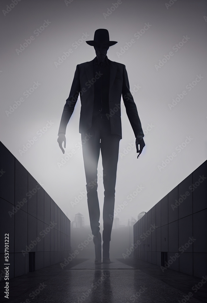 Silhouette of tall creepy man. Evil spirit cgi concept art. ilustración ...