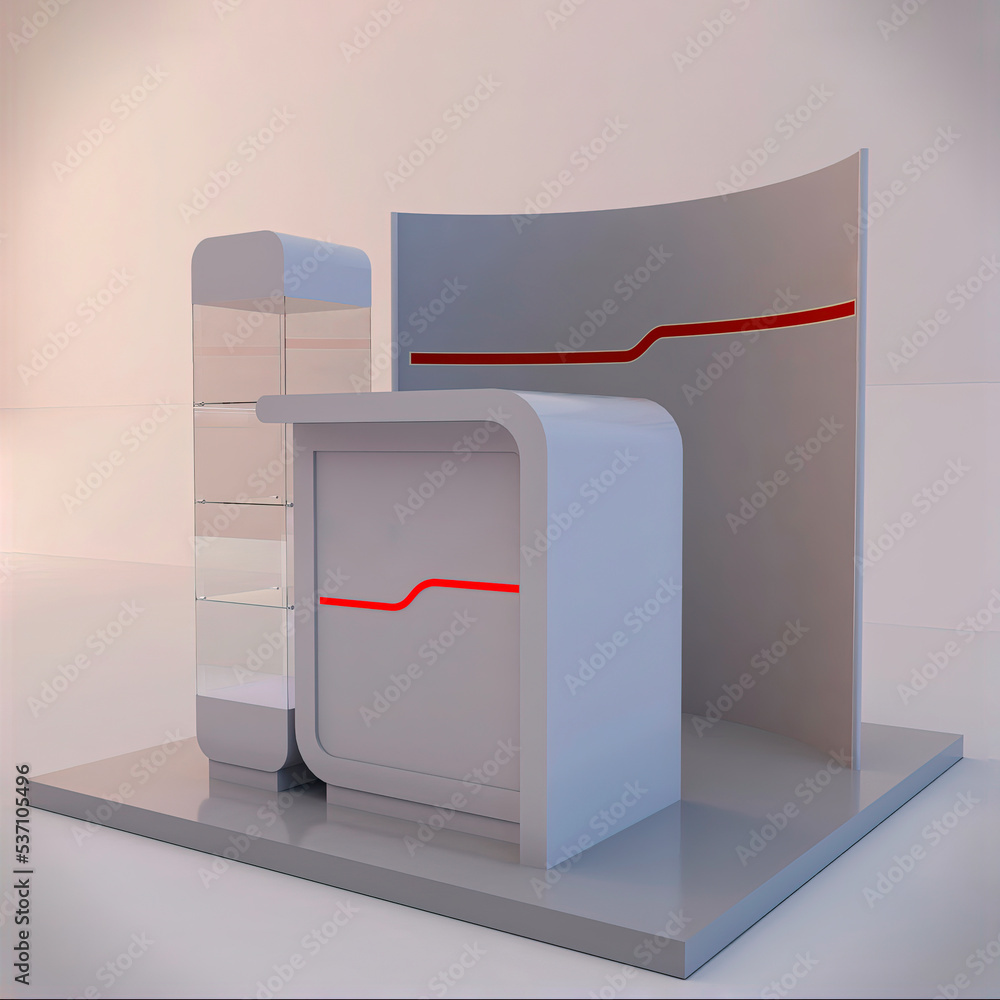 3D illustration of a shopping island in a shopping center. Display of ...