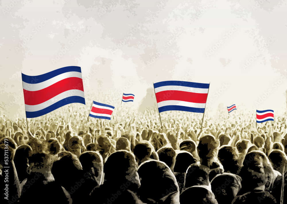 Crowd with the flags of Costa Rica, people cheering national team of ...