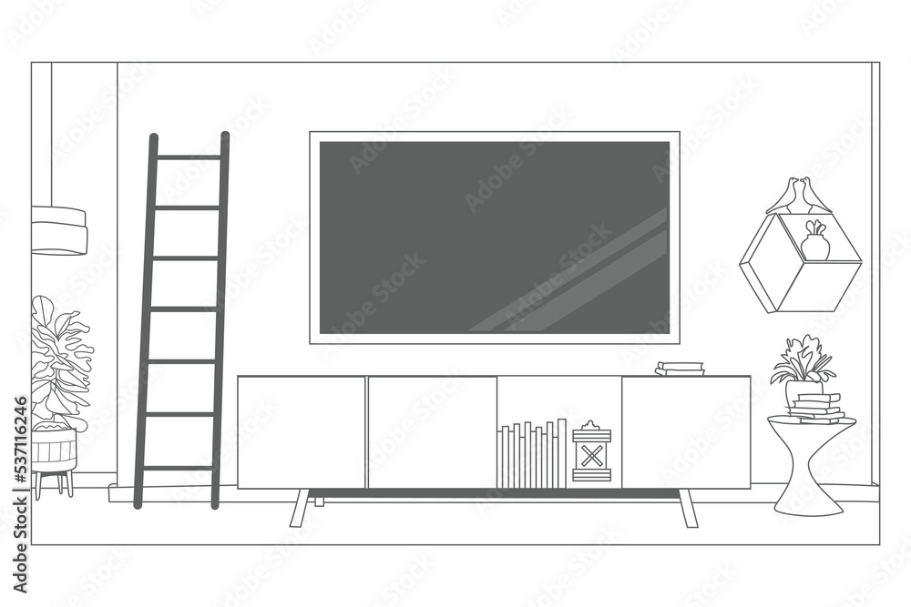 TV Wall Mount on Cabinet line drawing interior design hand sketch ...