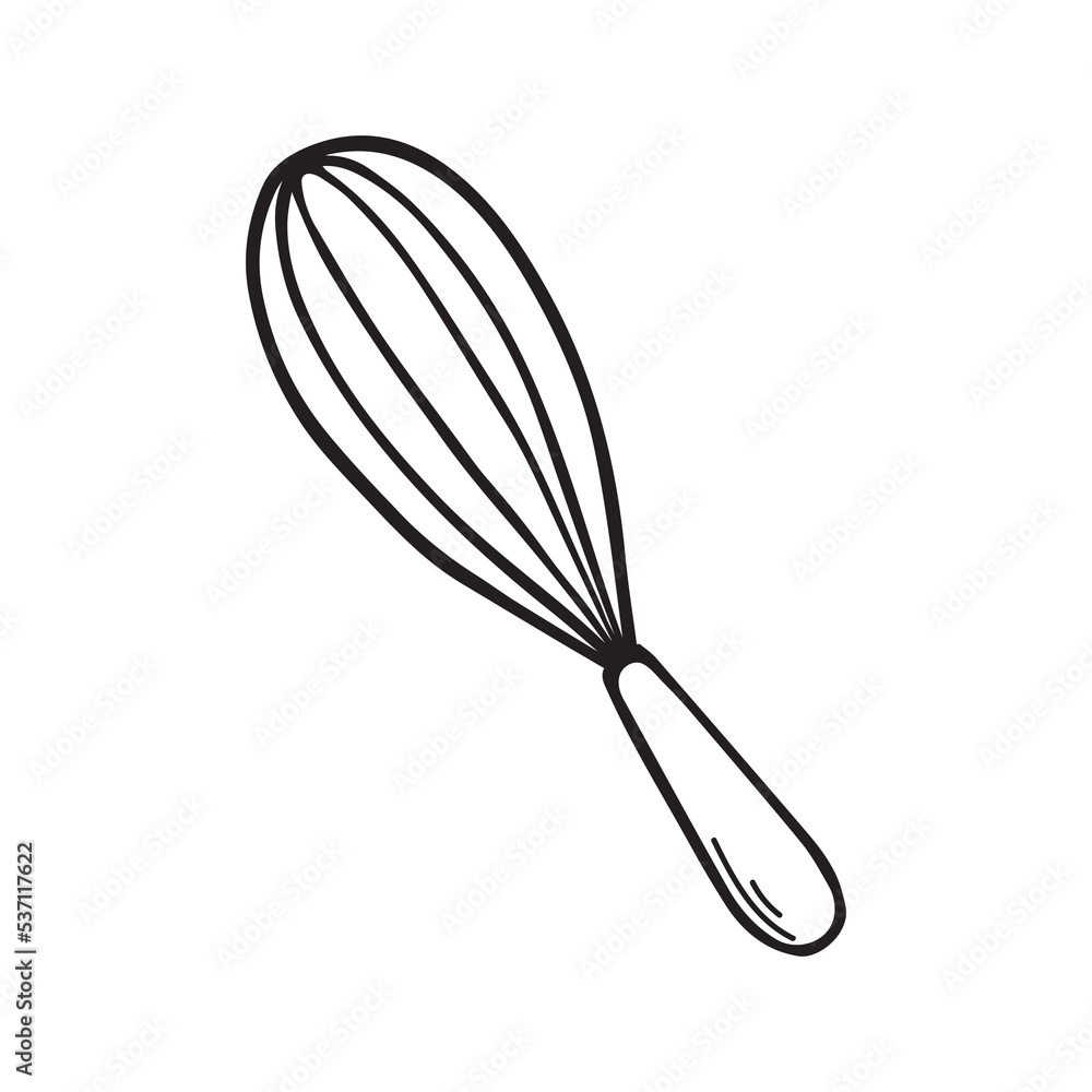 Hand drawn wire whisk doodle. Kitchen appliance in sketch style. Vector ...