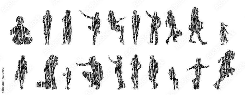 Stockvector Vector Silhouettes Outline Silhouettes Of People Contour