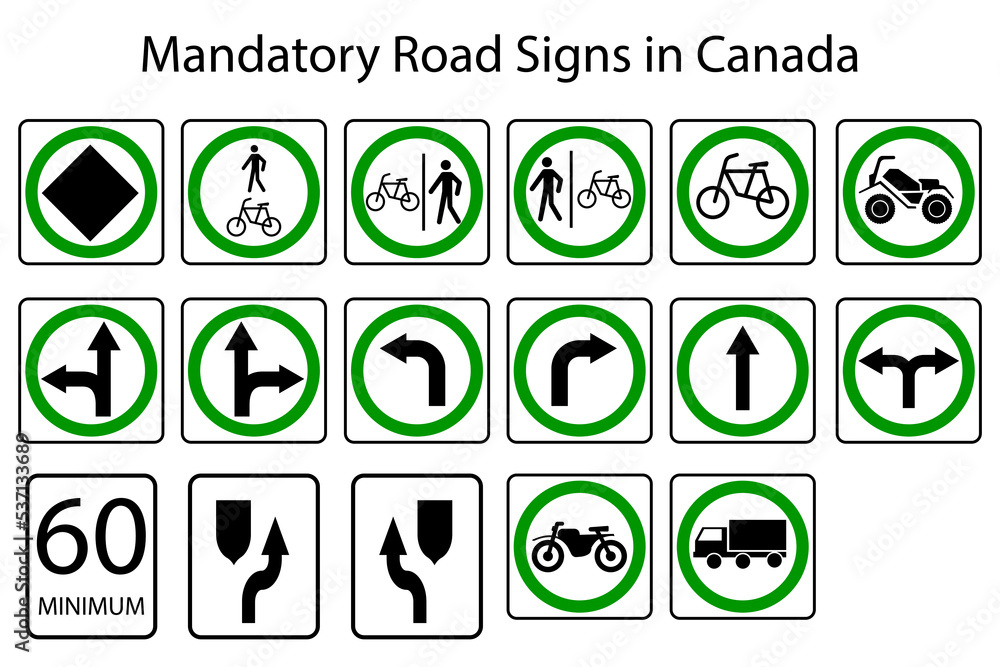 Road signs in Canada. Canadian Mandatory signs. Vector illustration ...