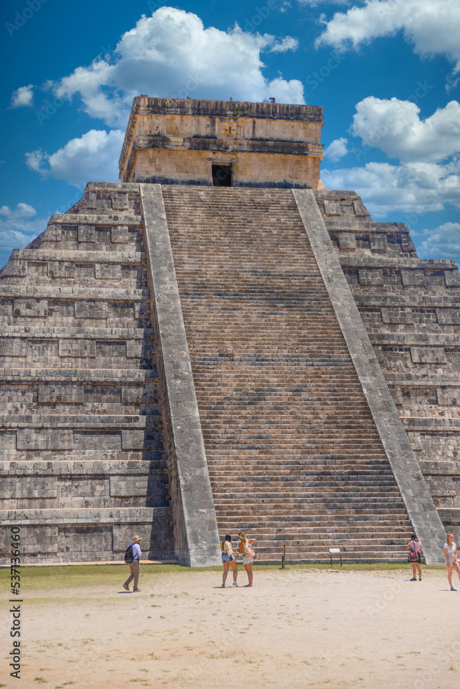 CHICHEN ITZA, MEXICO - APR 2022: Ladder steps of temple Pyramid of ...