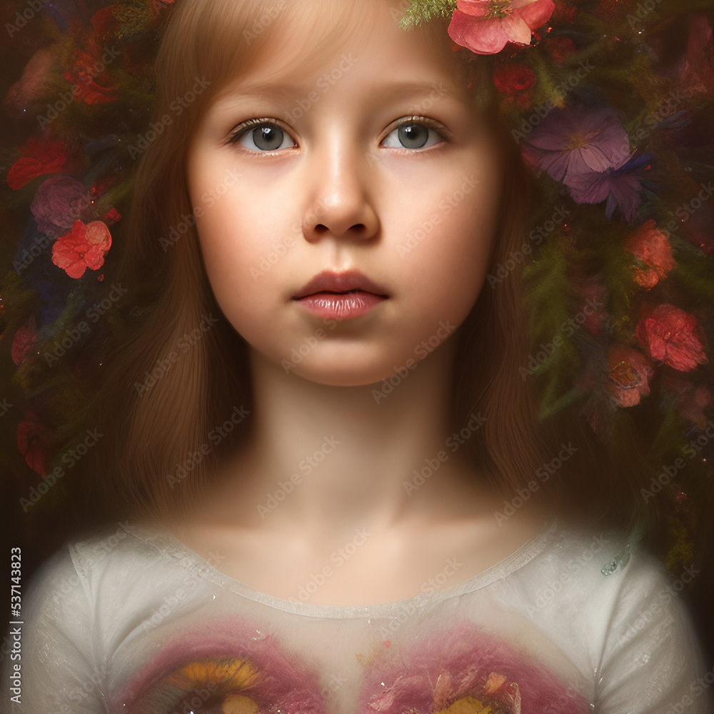 Surreal Beautiful Girl In Autumn Scenery Flower Tiara On Her Head Looking At Camera Calm