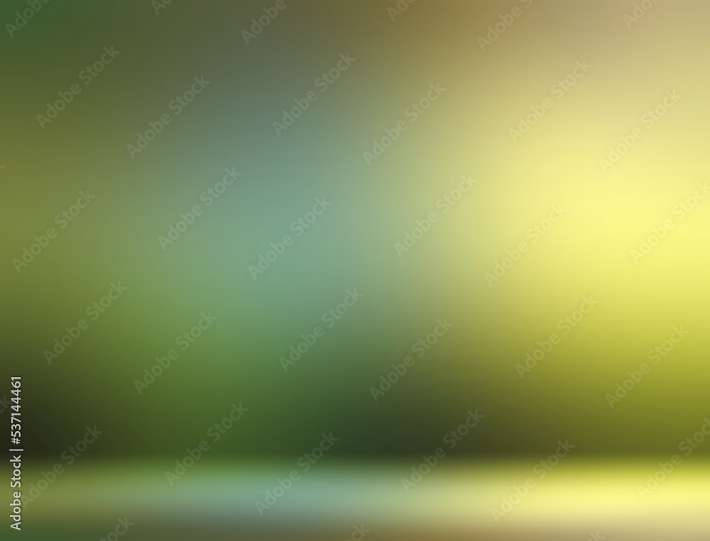 Shades of green empty room polished 3d background blur. Diffused ...