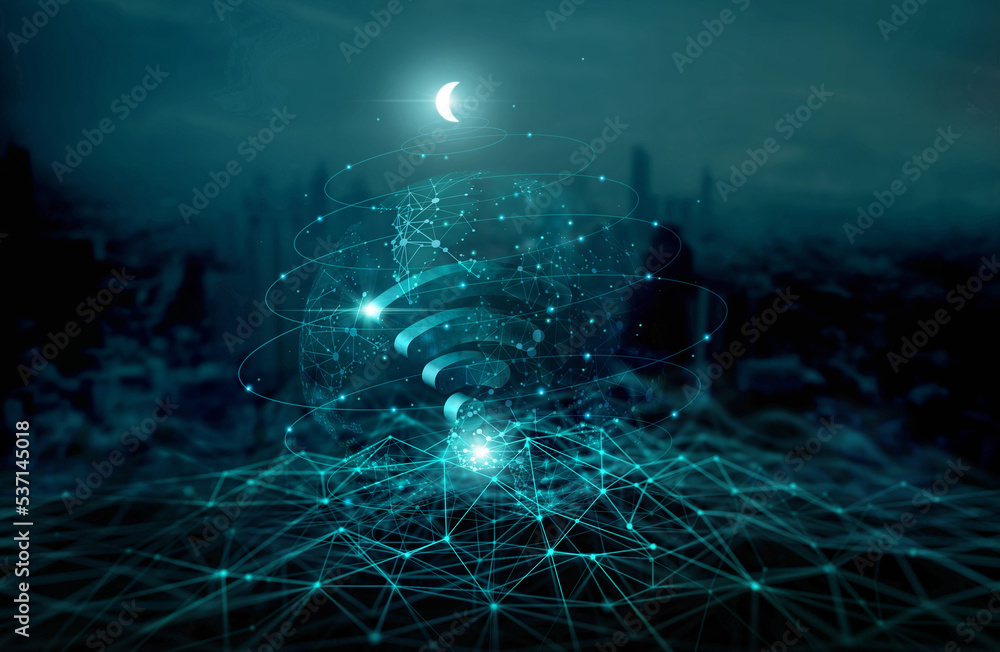 Abstract of Global telecommunication network connection. Wireless ...