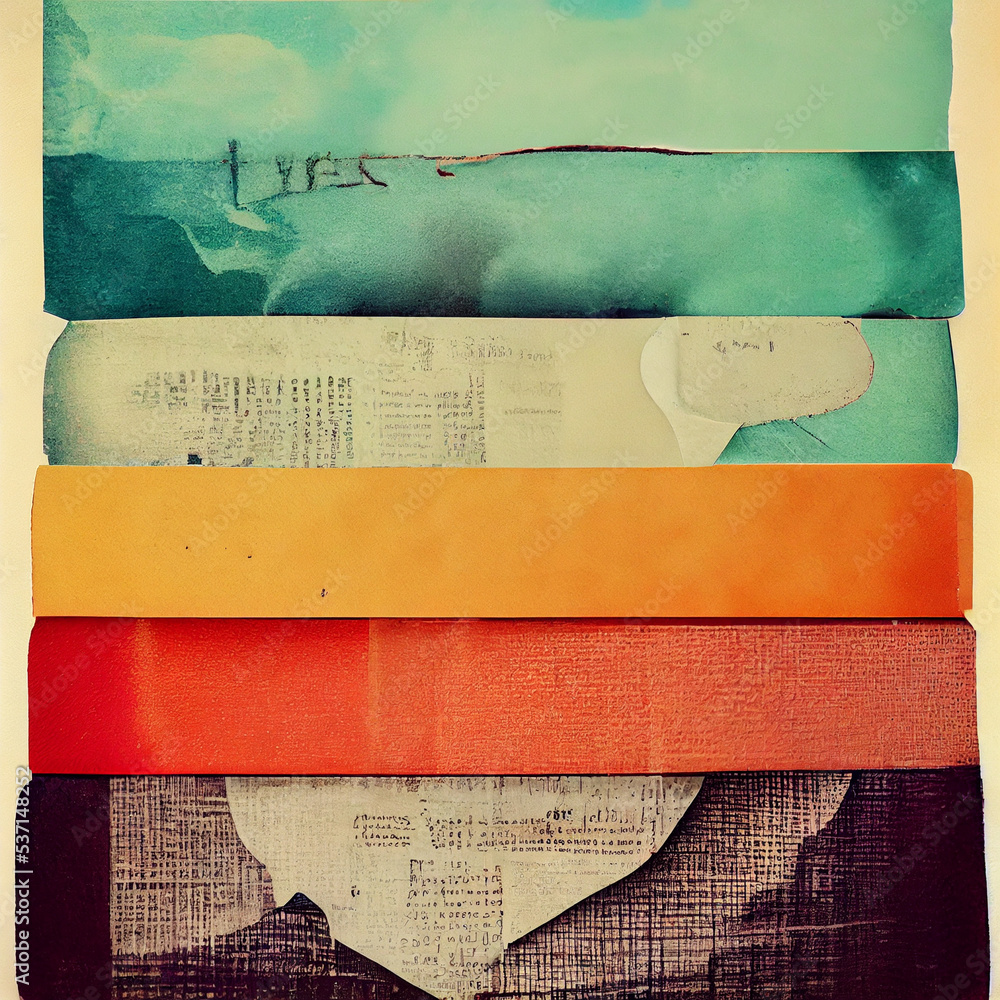 Collage aesthetic layers of paper cut and torn, mixed media look ...