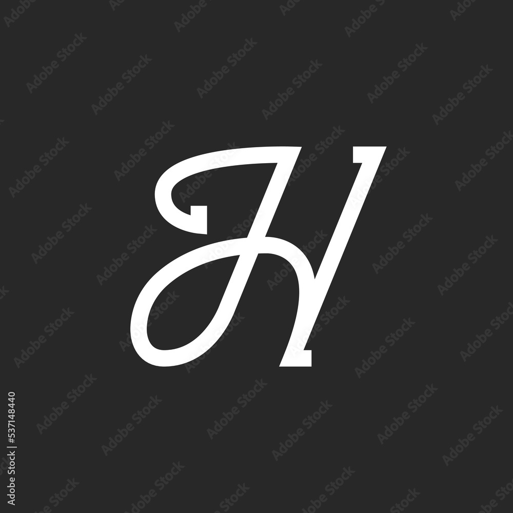 Calligraphic italic letter H logo monogram, handwritten cursive letter ...