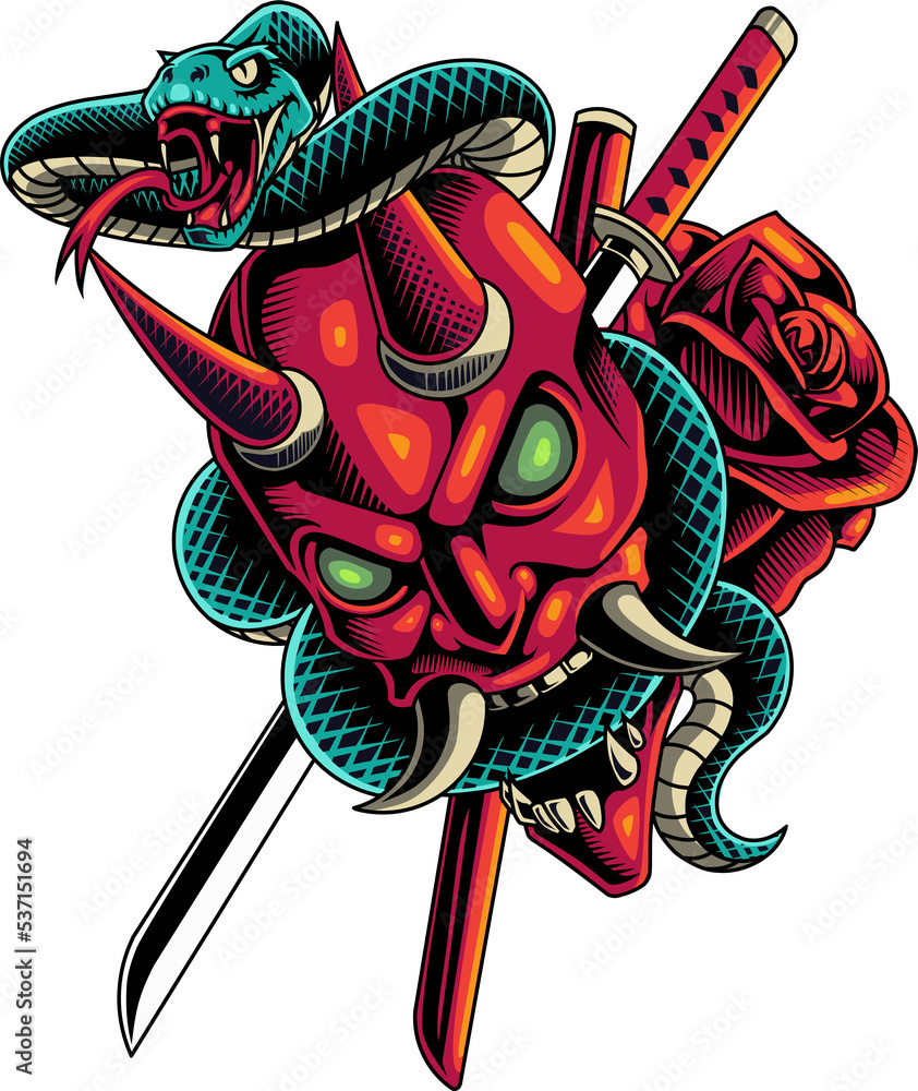 Devil head with snake mascot Stock Illustration | Adobe Stock