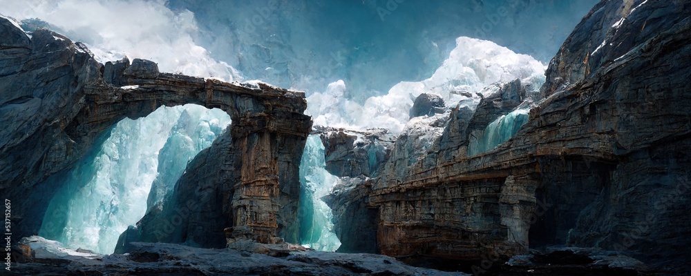 Fancy fable natural bridge in the middle of lake and river in the north ...
