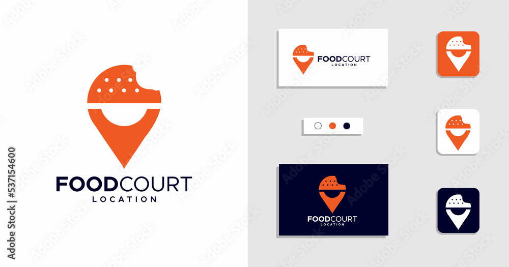 Food map navigation logo icon or food court logo and business card ...