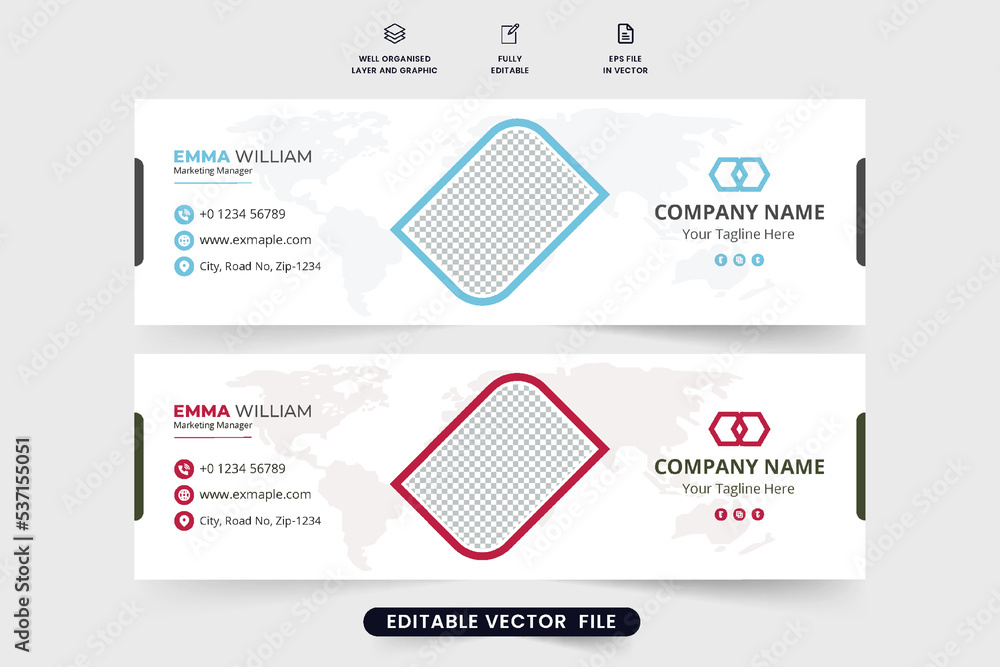 Corporate email signature layout vector for social media cover ...