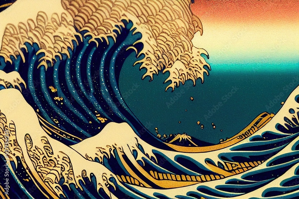 Content The Great Wave of Kanagawa reinterpretation with tapestry ...