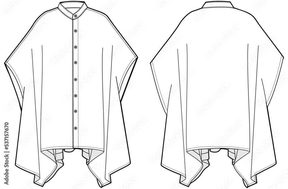 womens button down poncho top fashion flat sketch vector illustration ...