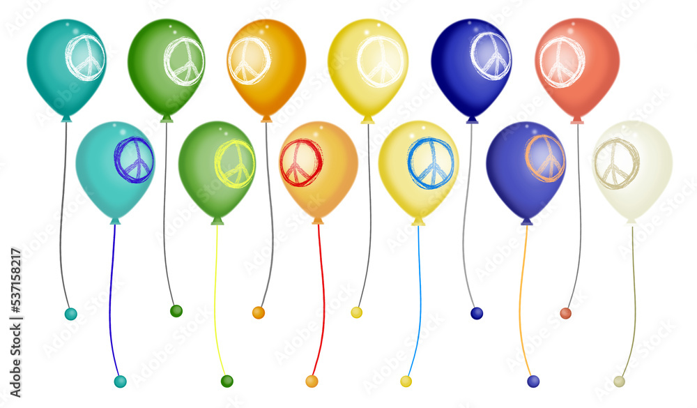 Fly around the world, balloons, peace signs, peace symbols Stock ...