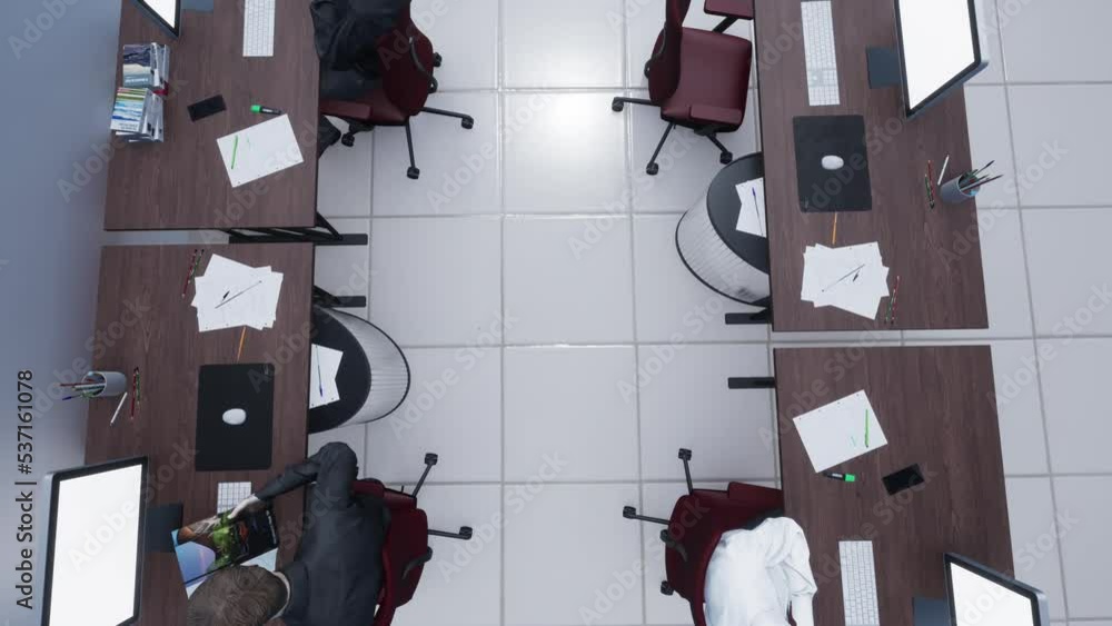 Top Down of a Busy Corporate Office with Tow Rows off Businessmen and ...