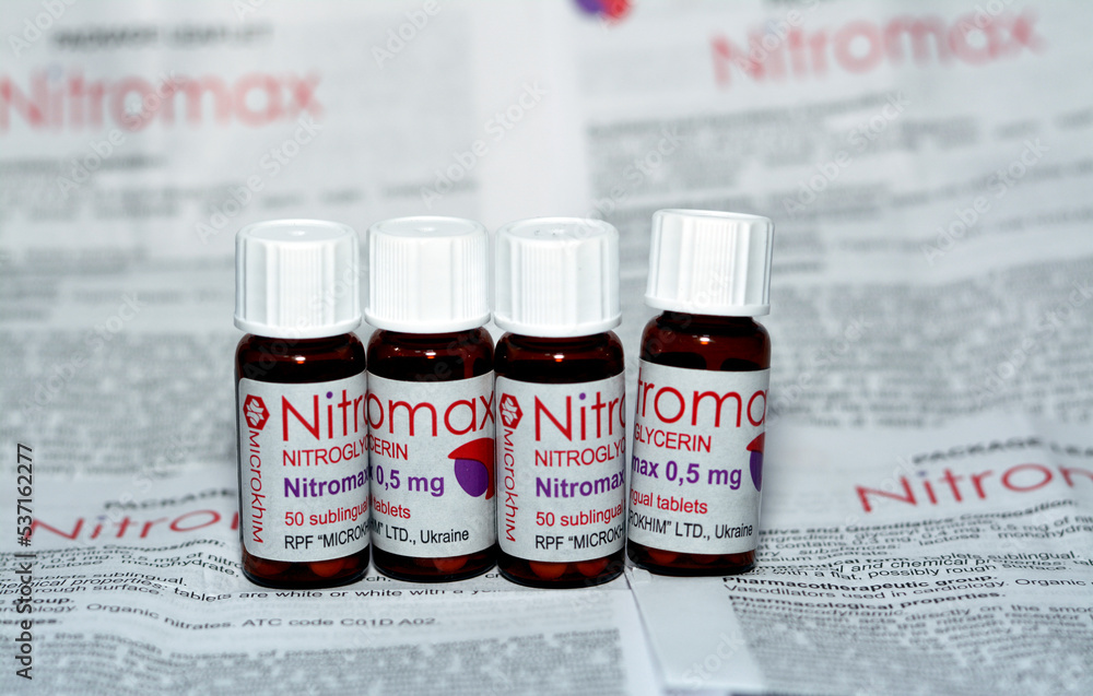 Cairo, Egypt, September 13 2022: Nitromax sublingual tablets 0,5 mg ...