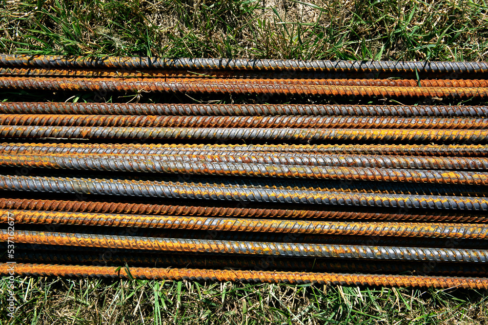 Metallic bars. Steel rods for the concrete reinforcing lies in the ...