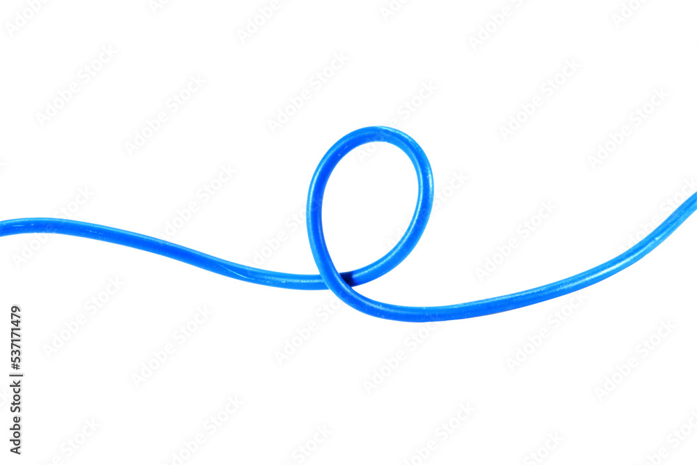 Blue wire cable of usb and adapter isolated on white background ...
