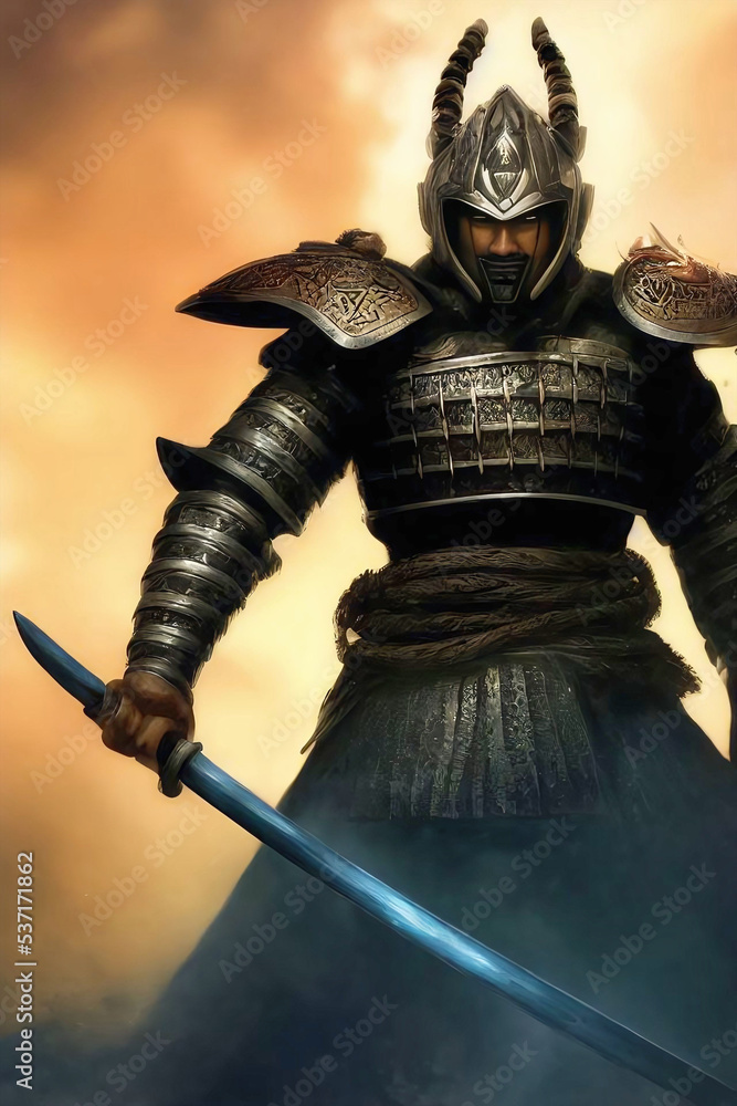 japanese fantasy samurai with magical power standing in armor 3d ...