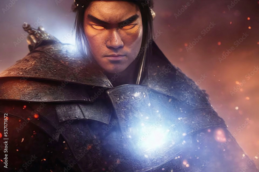 japanese fantasy samurai with magical power standing in armor 3d ...