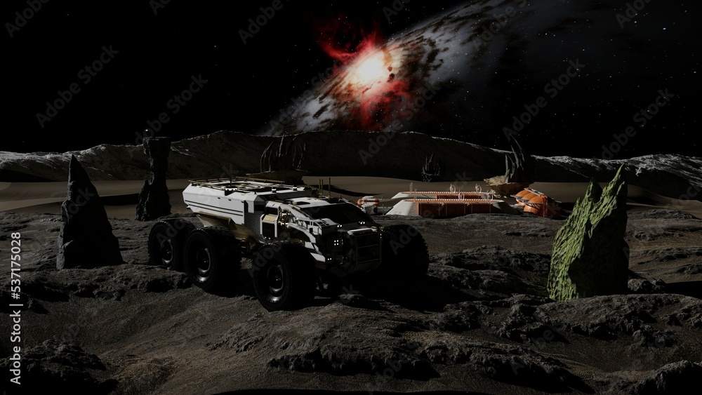 3D illustration of a distant future where humans can travel with FTL ...
