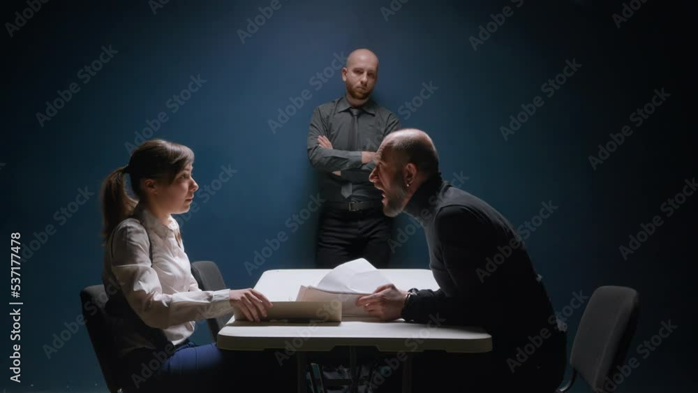 Aggressive male suspect criminal denies his guilt and shouts at female ...