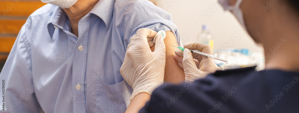 Covid-19,coronavirus, elderly asian adult man getting vaccine from ...