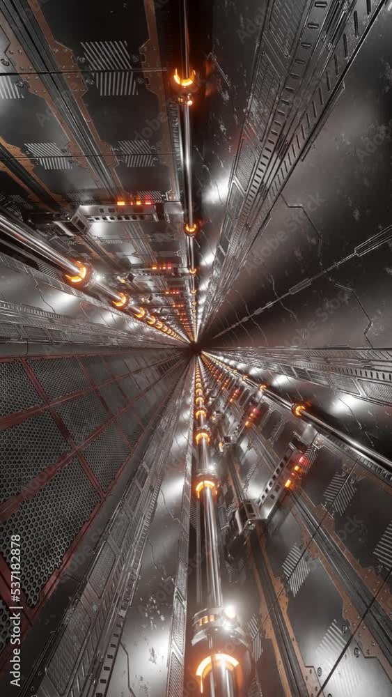 Vertical 3D rendered animated loop of a spaceship background in space ...