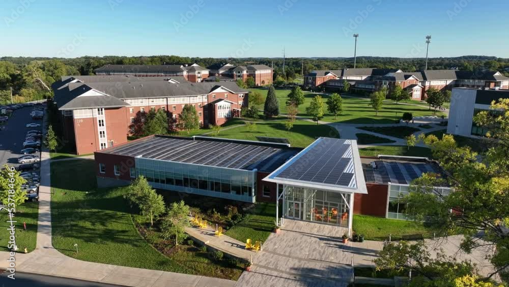 Rooftop solar panels on building at college university campus in USA ...