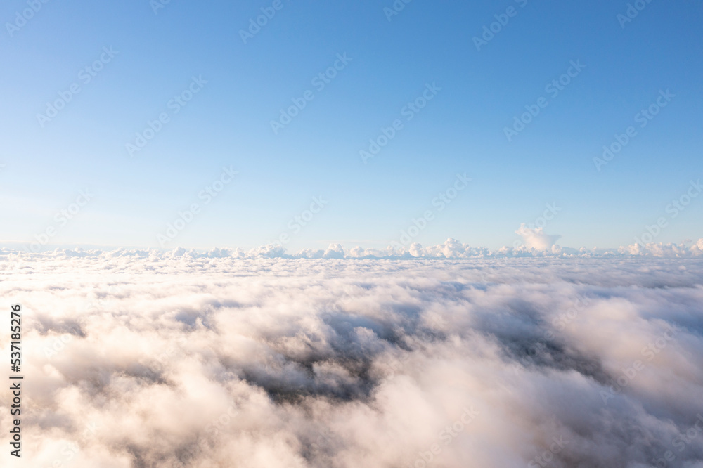 Aerial view white clouds in blue sky. View from drone. Aerial top view ...