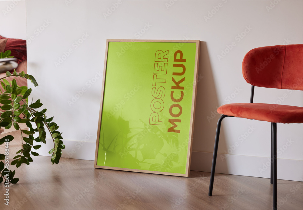 Big Wooden Frame Mockup on Floor at Home Stock Template | Adobe Stock