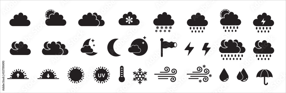 Weather icons. Weather forecast icon set. Simple flat design for ...