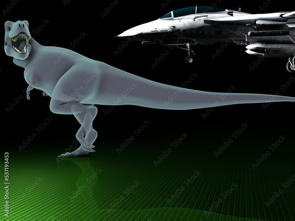 Rendering illustration of a dinosaur-tyrannosaurus rex on run on the ...