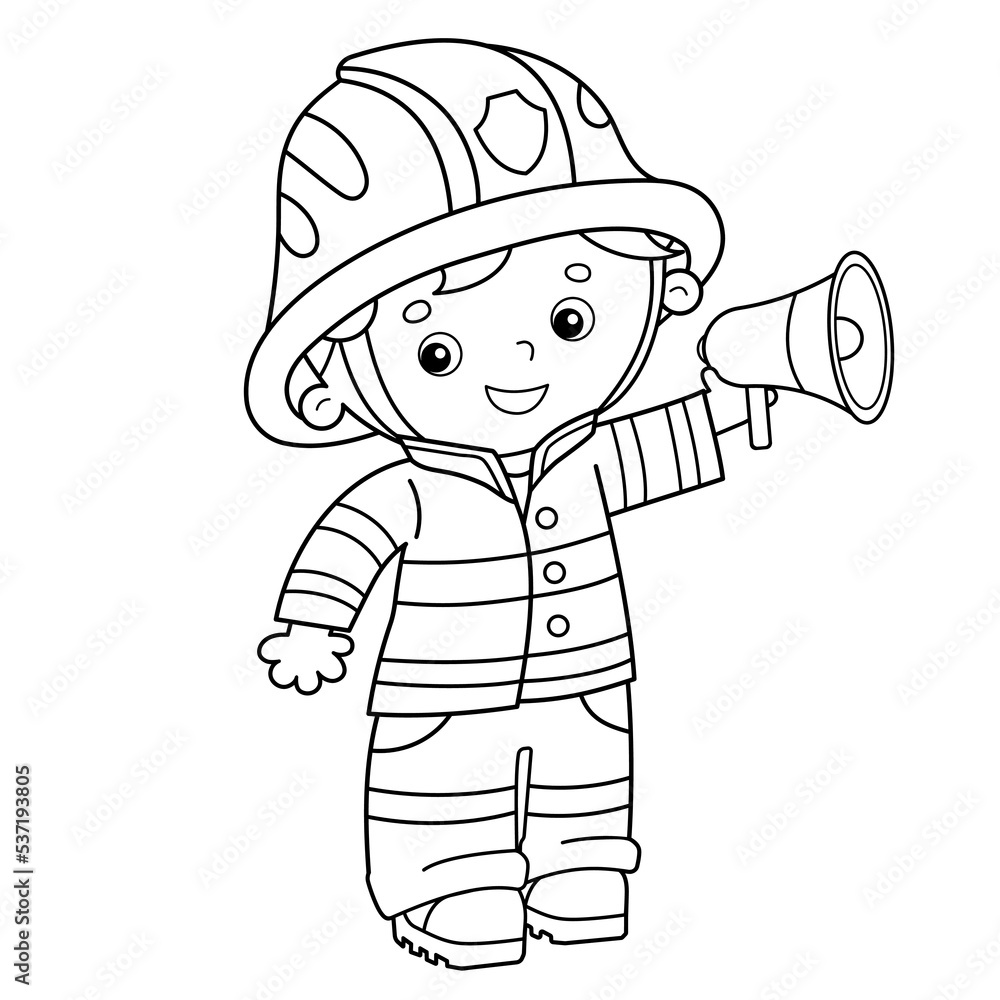 Coloring Page Outline Of cartoon fireman or firefighter with a ...