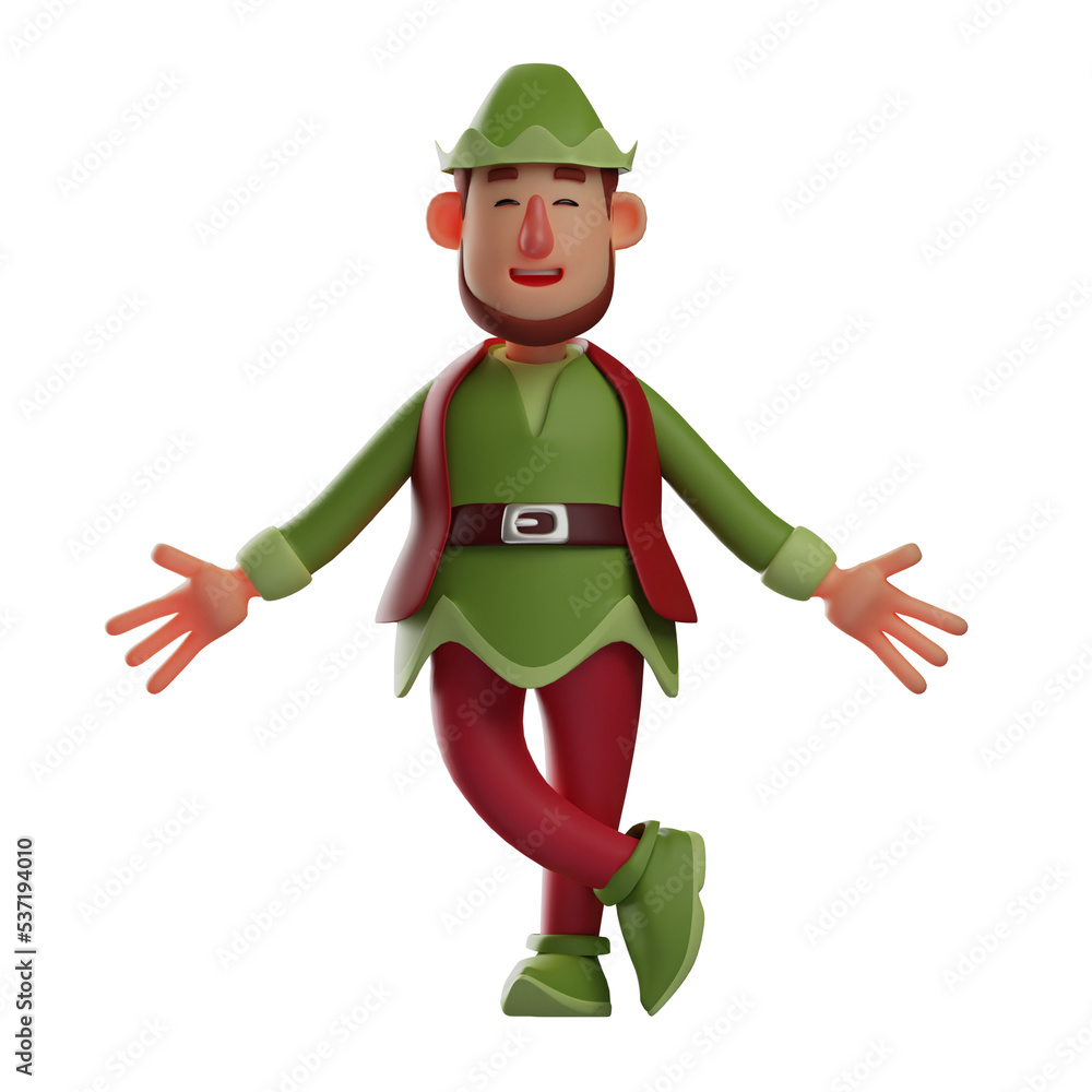 3D illustration. 3D elf character standing with crossed legs pose ...