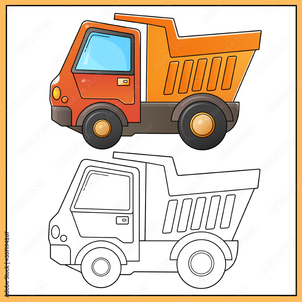Coloring Page Outline Of cartoon lorry or dump truck. Construction ...