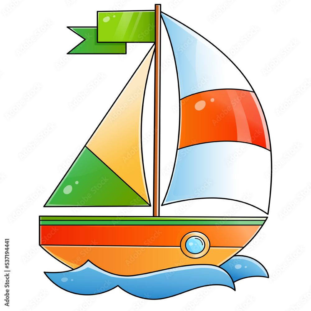 Cartoon sail ship. Images of sea transport for children. Colorful ...