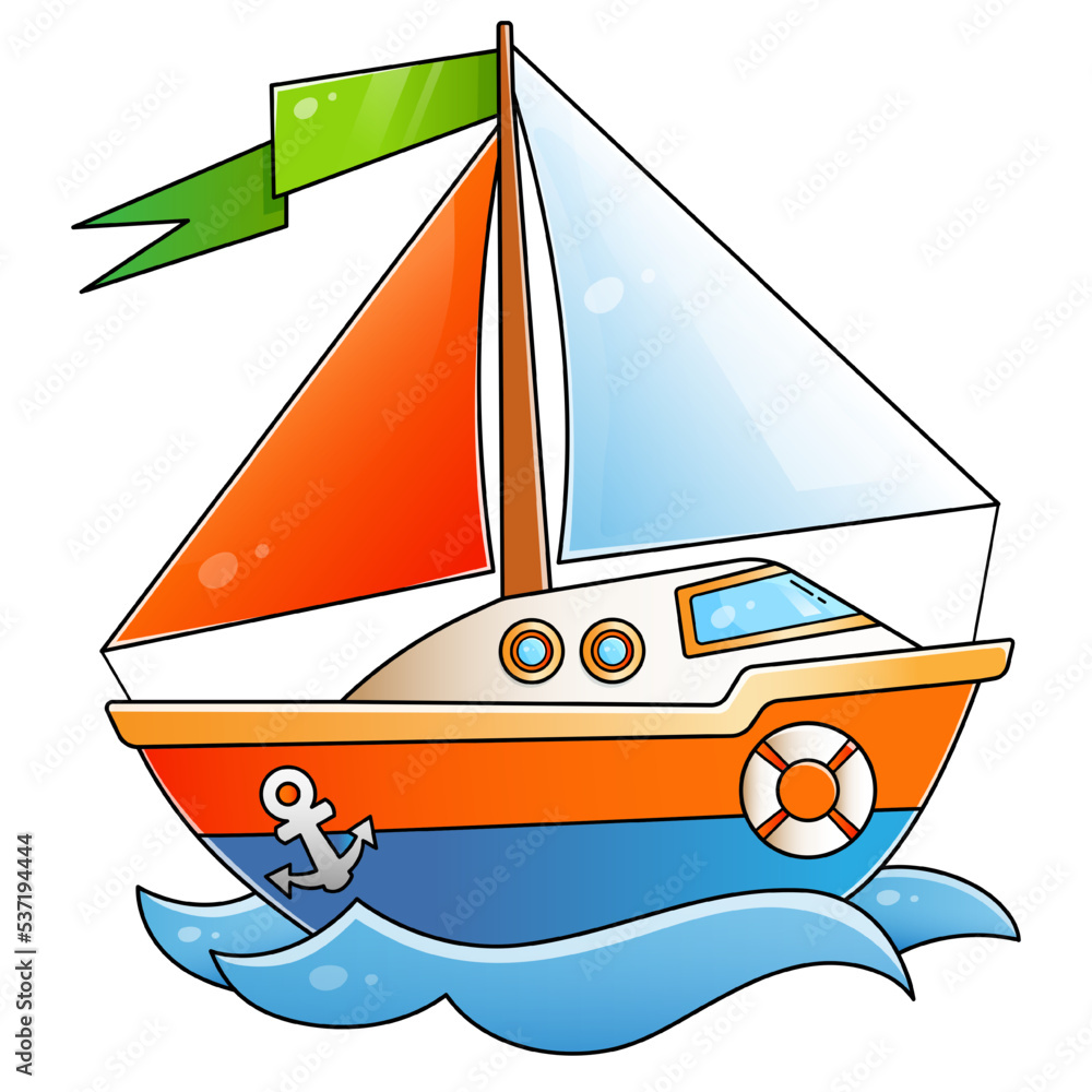 Cartoon sail ship. Images of sea transport for children. Colorful ...