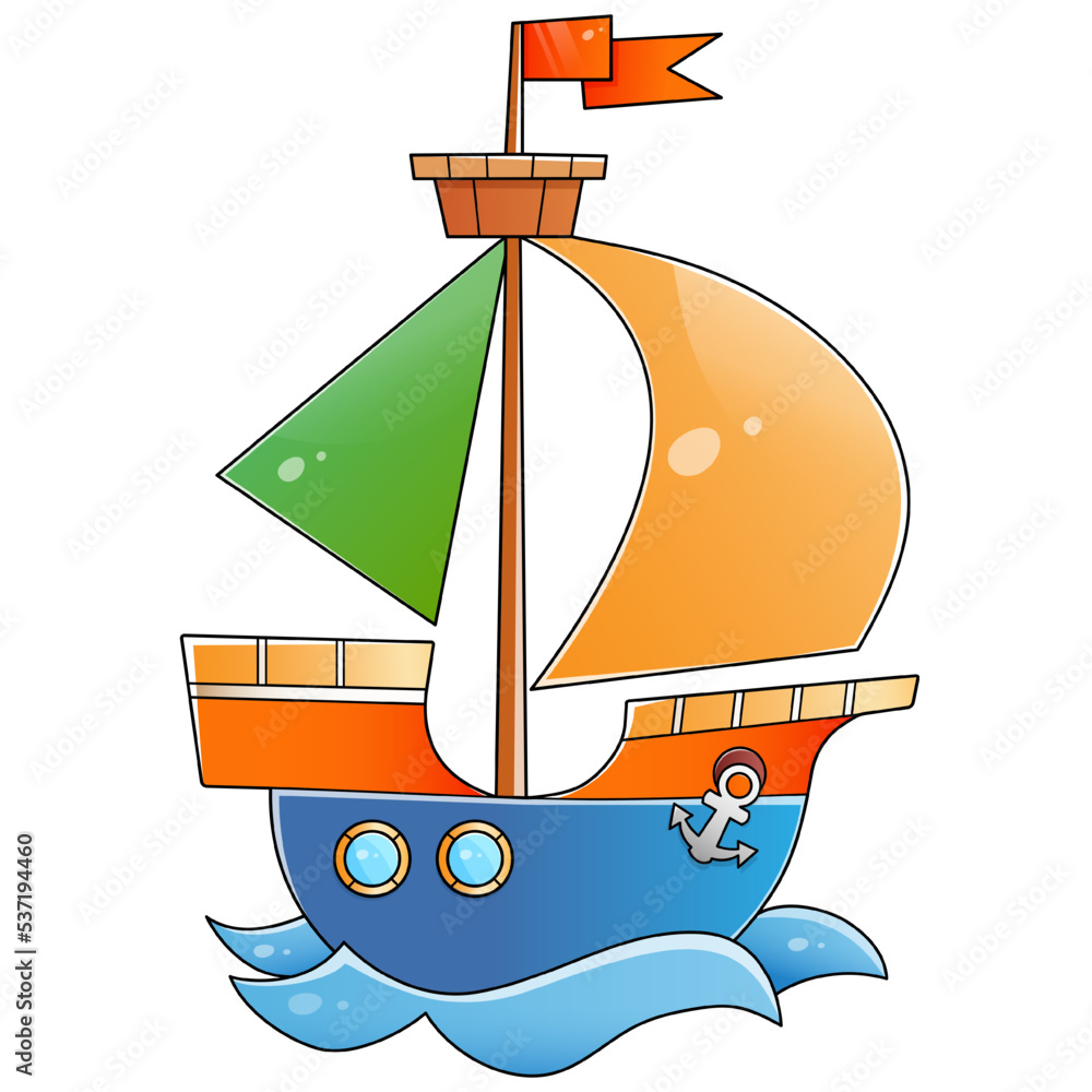 Cartoon sail ship. Images of sea transport for children. Colorful ...