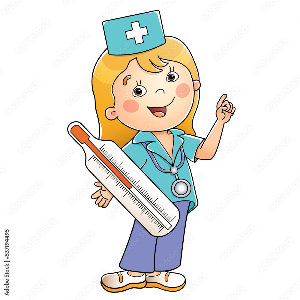 Cartoon doctor with thermometer. Profession. Colorful vector ...