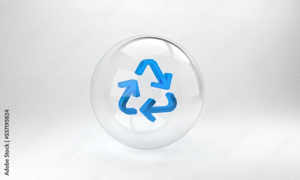 Blue Recycle symbol icon isolated on grey background. Circular arrow ...