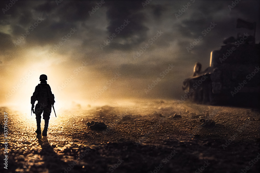 Soldiers stand behind. Back view. Military people. Warrior man. 3d ...