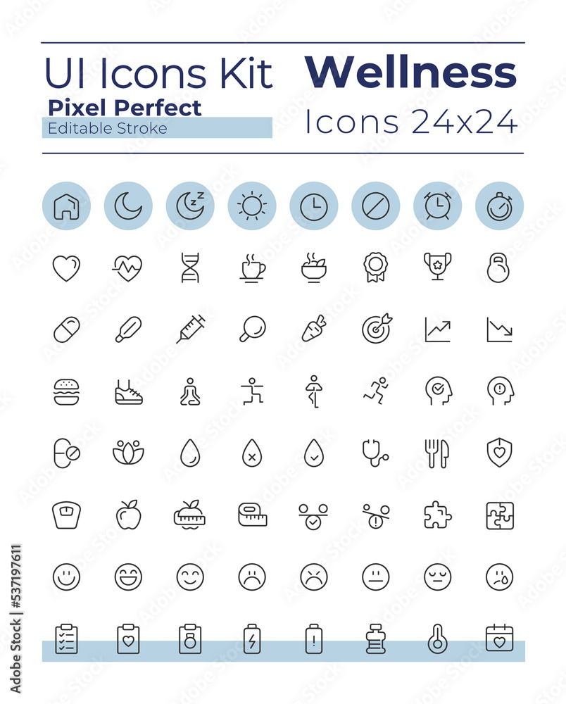 Health and wellness pixel perfect linear ui icons set. Lifestyle ...