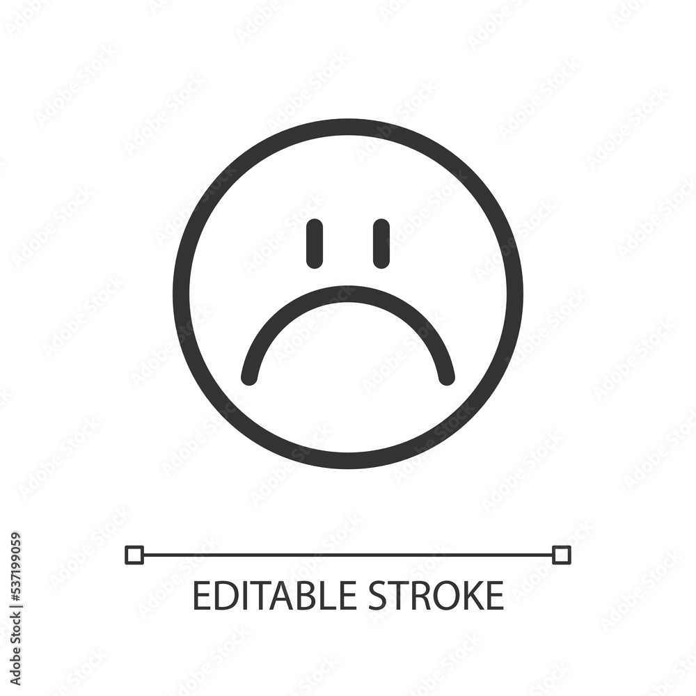 Sad emoji pixel perfect linear ui icon. Feelings expression. Feedback ...