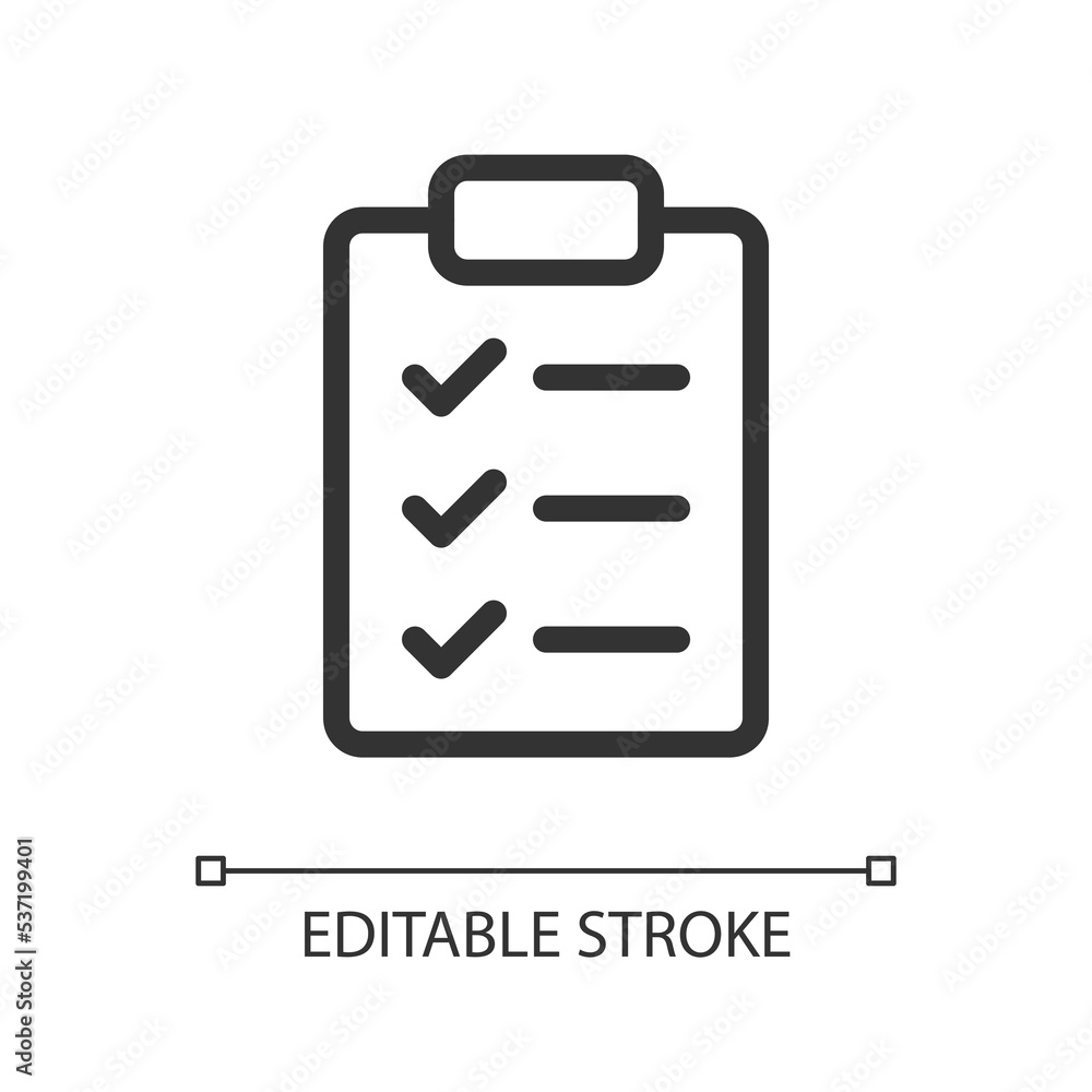 Checklist pixel perfect linear ui icon. Wellness to do list. Questions ...