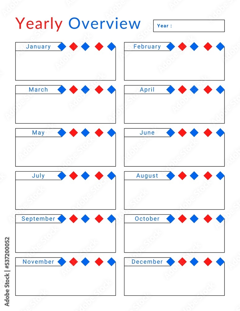 Yearly Overview Planner Template. Colourful Yearly Overview Planner ...
