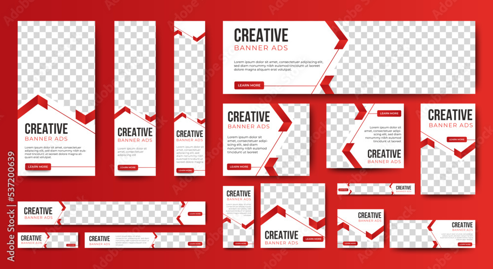 Multipurpose web banners template design set. Creative red horizontal ...